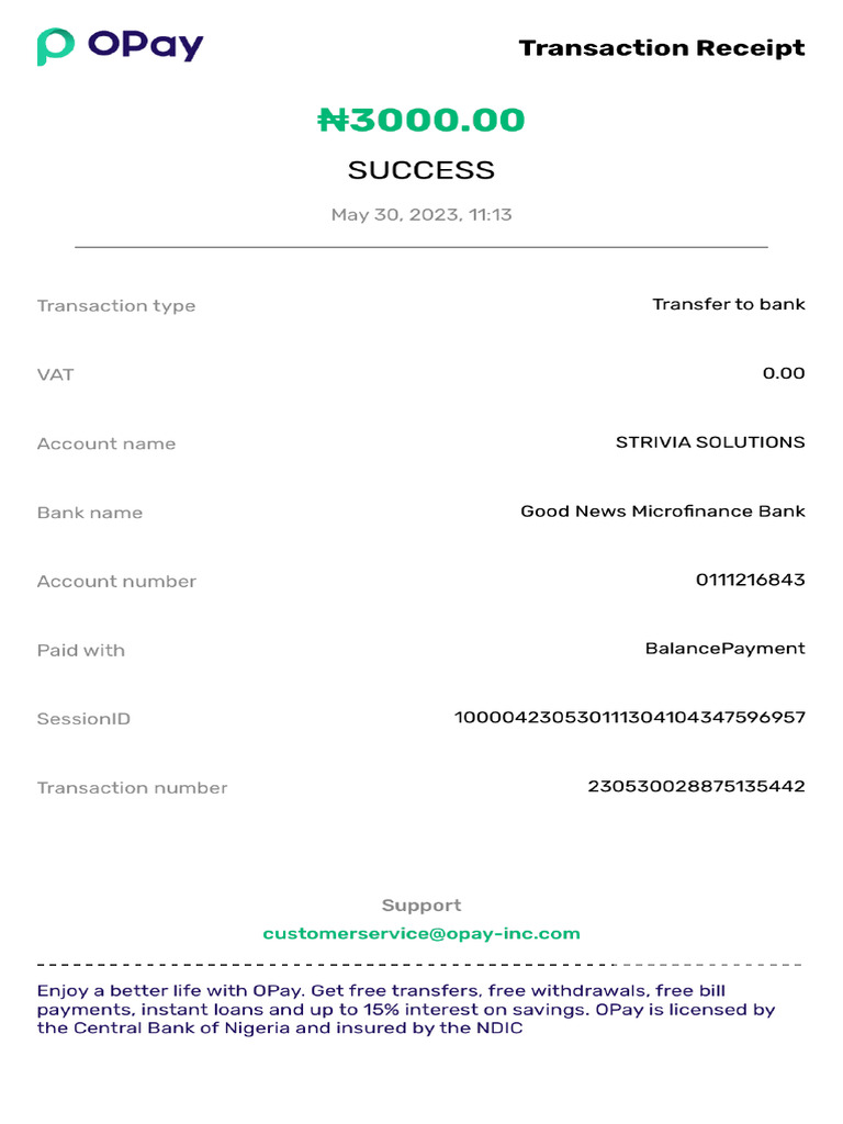 Reciept From Opay To Prospa Goodnews PDF Document | PDF