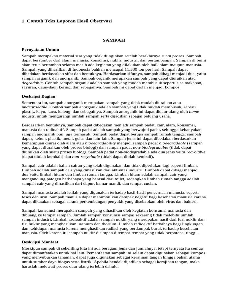 Contoh Laporan Hasil Observasi | PDF