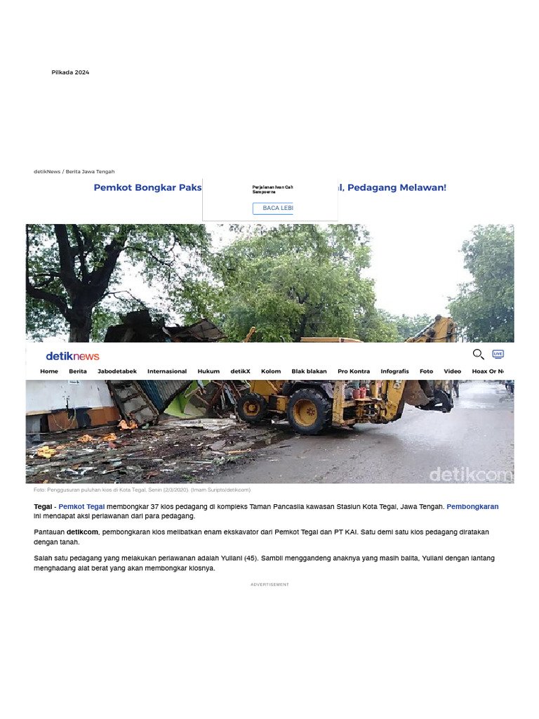 Pemkot Bongkar Paksa Puluhan Kios Di Kota Tegal, Pedagang Melawan! | PDF