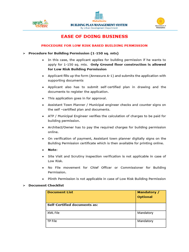Procedure For Low Risk Based Building Permission | PDF