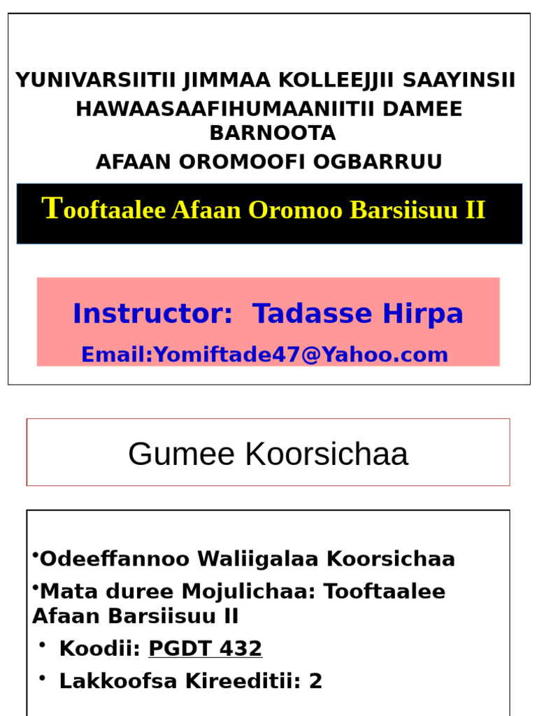 Fooftaalee Afaan Barsiisuu PGDT 432 | PDF