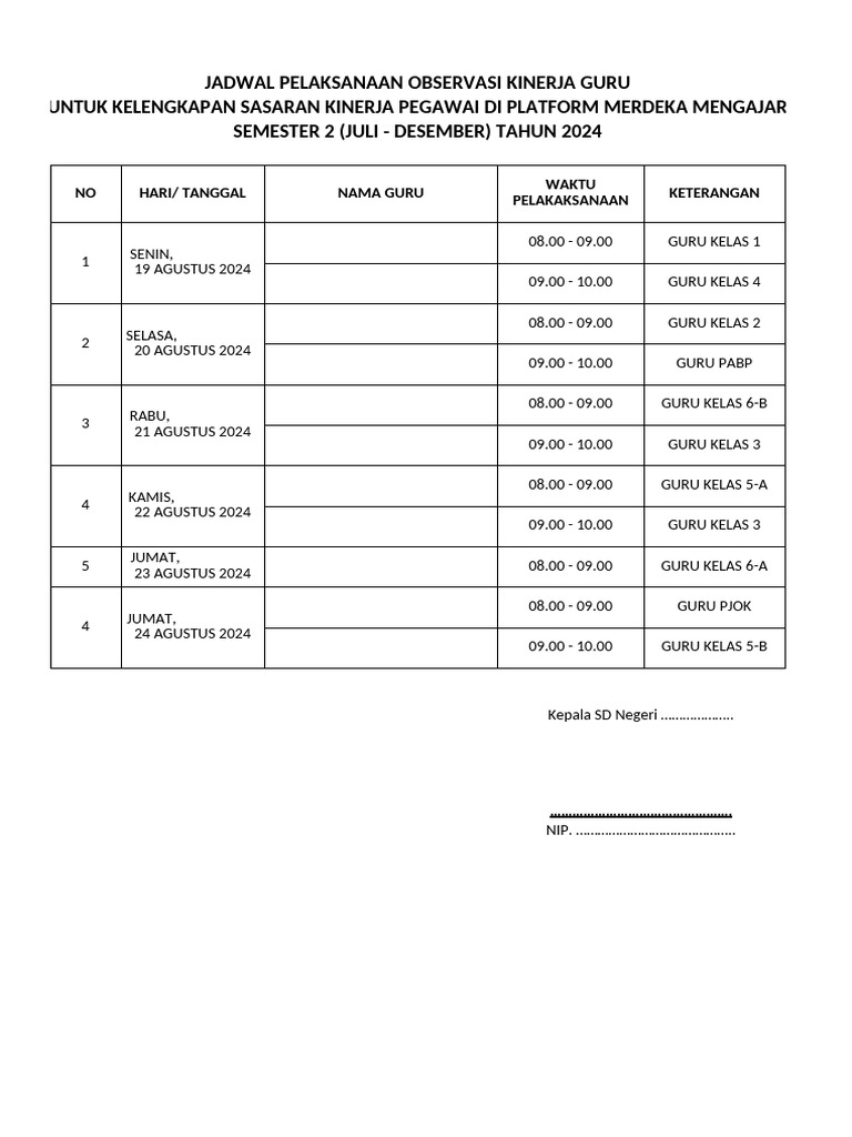 Jadwal Observasi PMM | PDF