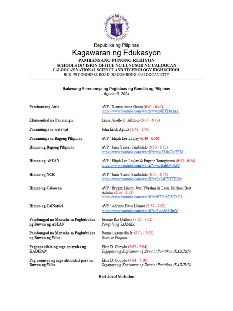 2nd Flag Ceremony Program Flow | PDF