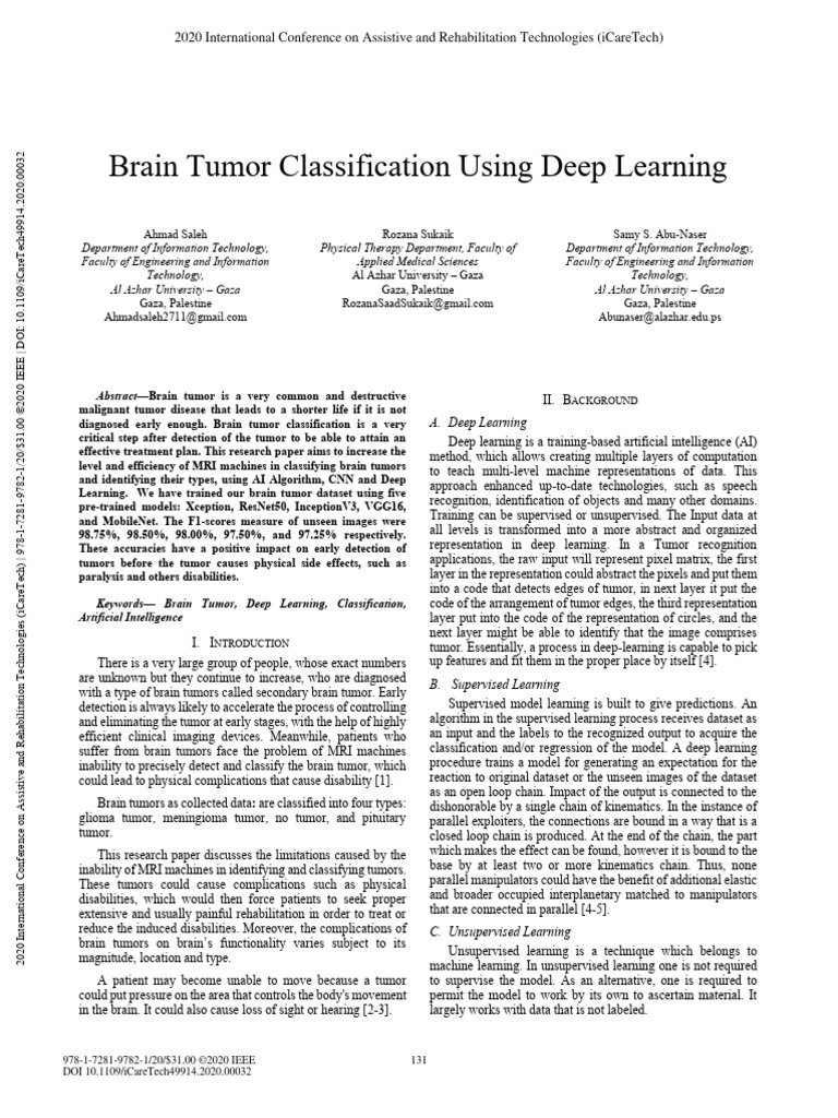 Brain Tumor Classification Using Deep Learning Pdf