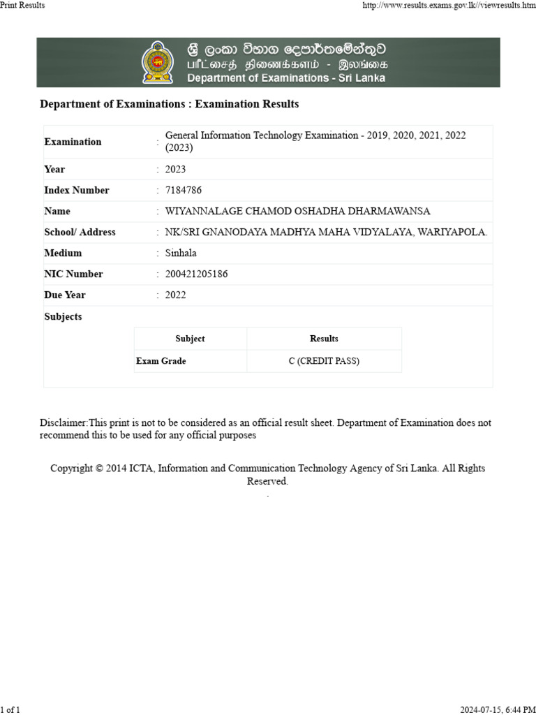 Print Results | PDF