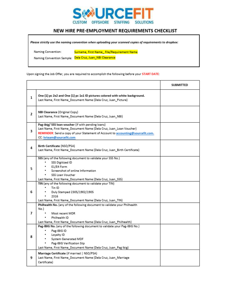 Pre-Employment Checklist | PDF
