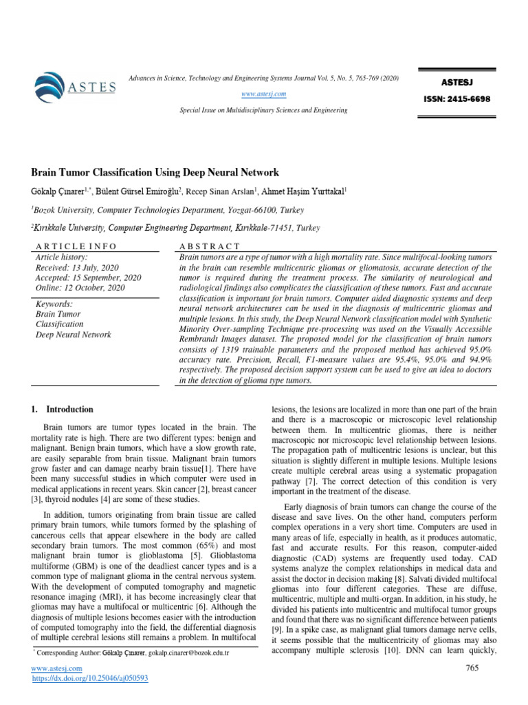 Brain Tumor Classification Using Deep Ne | PDF Brain Tumor Classification Using Deep Ne | PDF