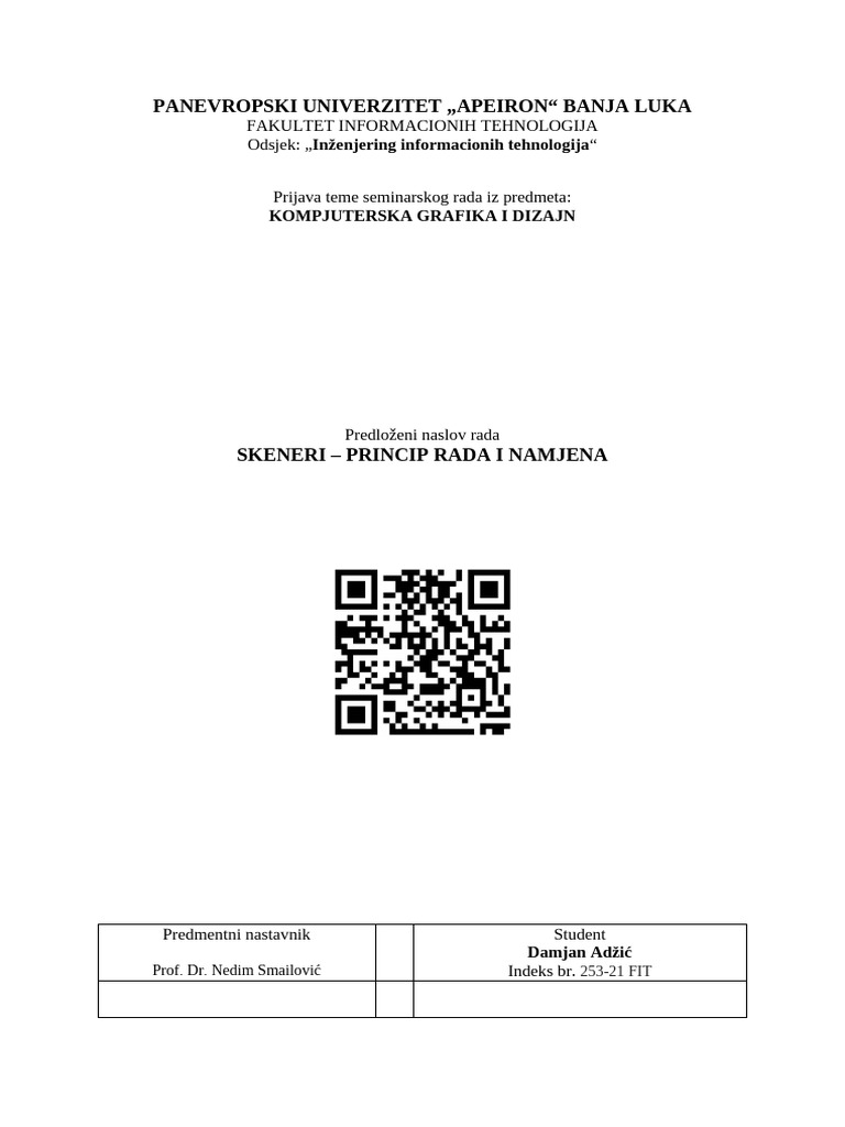 Damjan Adžić - Skeneri-Princip Rada I Namjena | PDF