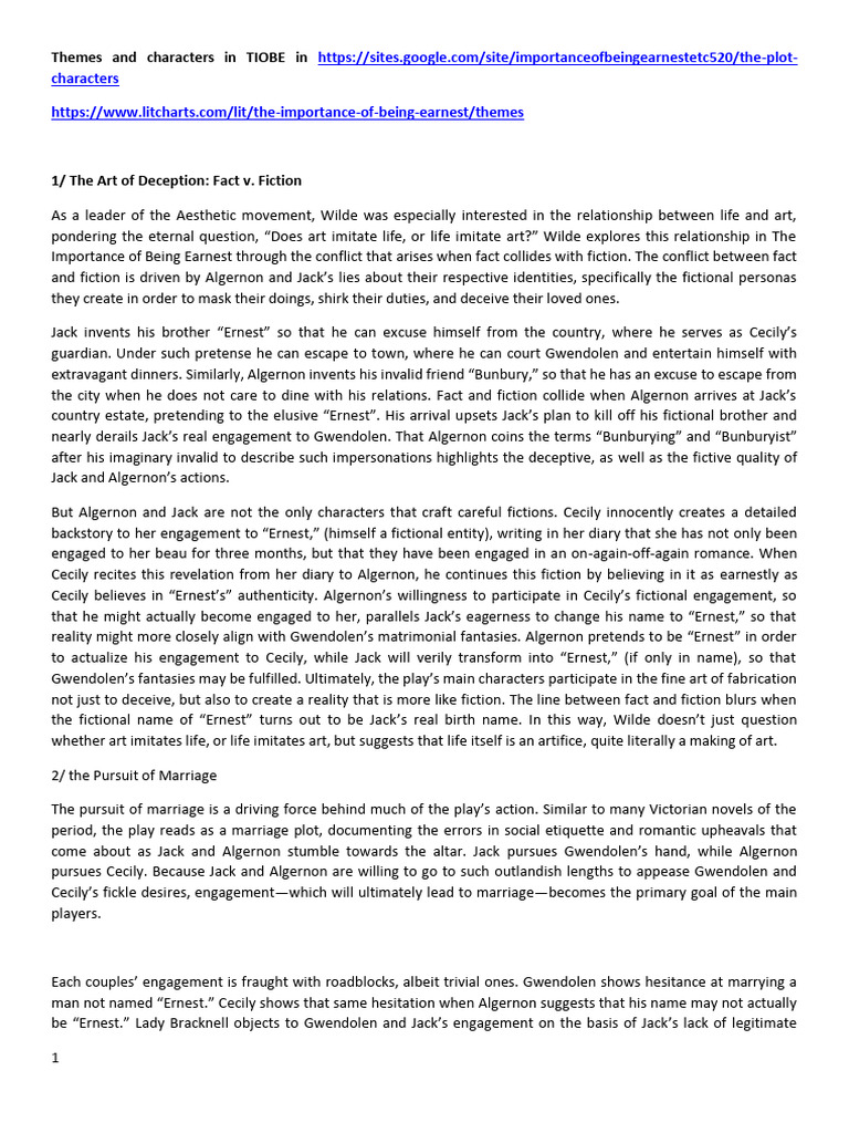 Themes and Characters in the Importance of Being Earnest | PDF