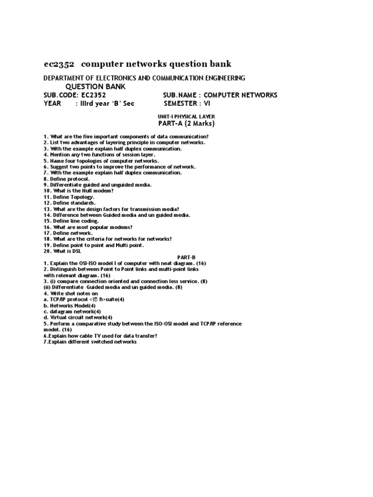Ec2352 Computer Networks Question Bank | Download Free PDF | Transmission Control Protocol ...