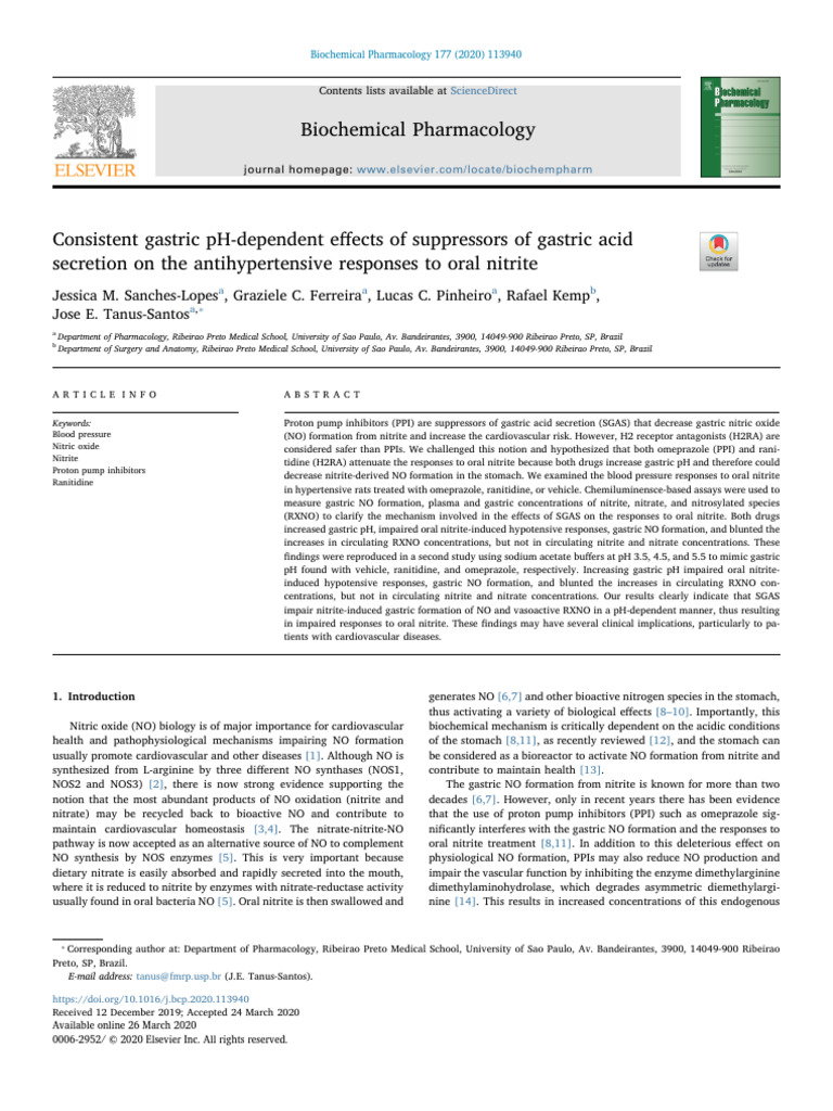 2020 L - Biochem Pharmacol - Jessica - Consistent PH Dependent NO ...