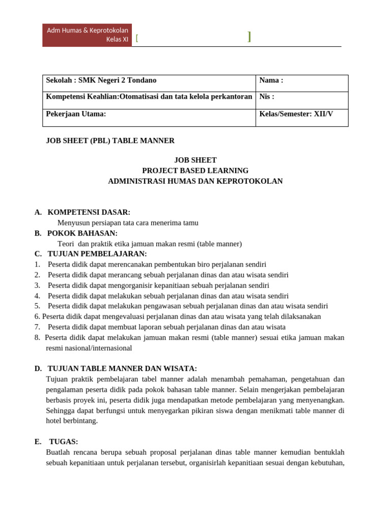 Job Sheet Humas | PDF | Career & Growth