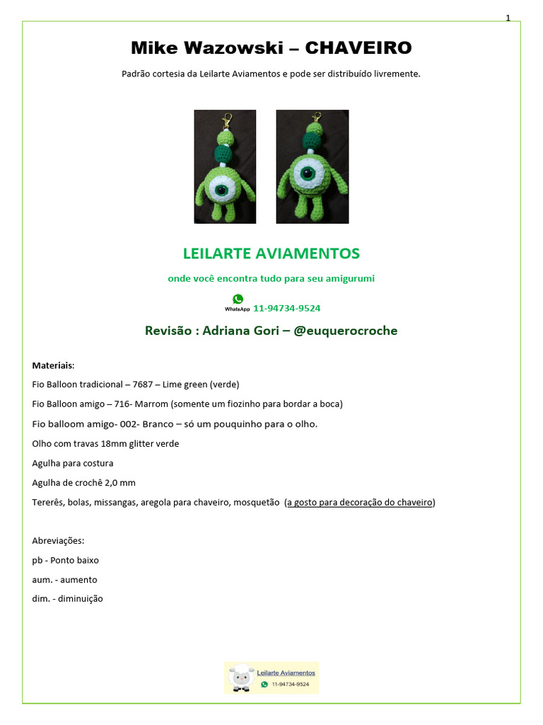 Mike Wazowski - Chaveiro | PDF