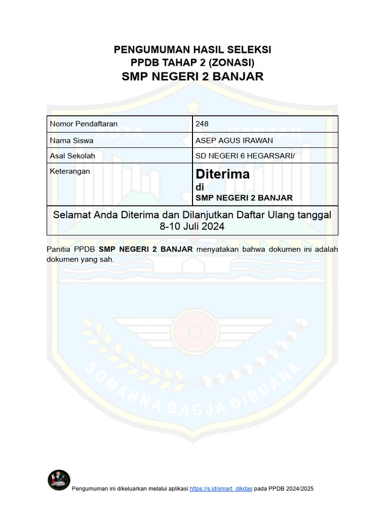 KartuHasilSeleksi 2 ASEP | PDF