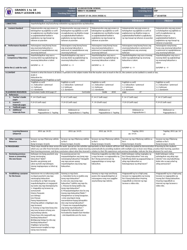 DLL - Esp 2 - Q1 - W4 | PDF