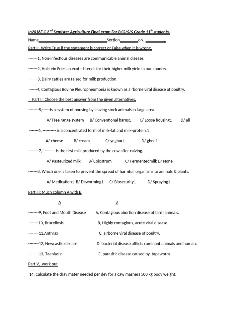 Agri Question 1 | PDF | Science & Mathematics