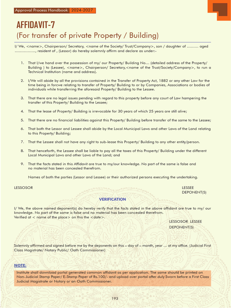 AFFIDAVIT-7 For Transfer of Private Property Building | PDF