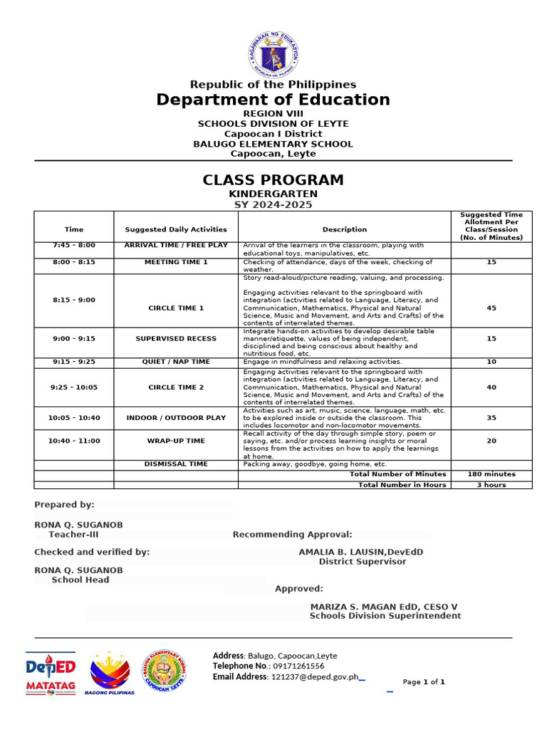 BALUGO Kinder MG CLASS PROGRAM TEMPLATE UNIFIED | PDF