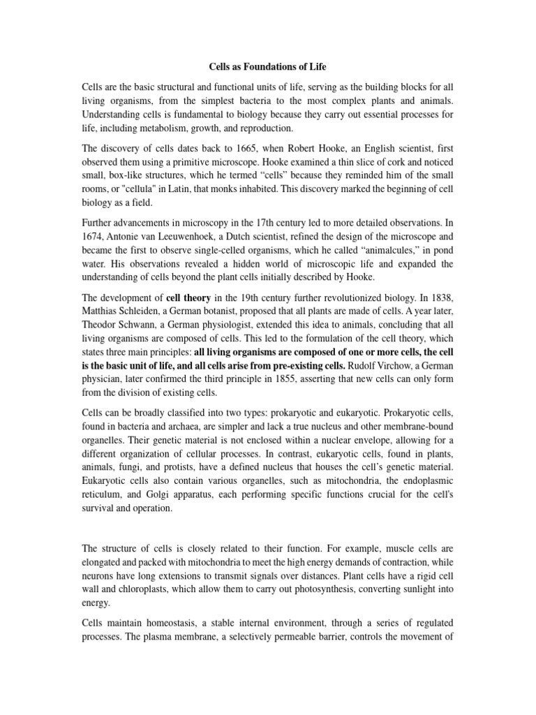 Cells As Foundations of Life | PDF | Cell (Biology) | Science & Mathematics