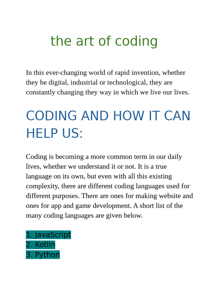 The Art of Coding - Article | PDF | Html | Java Script
