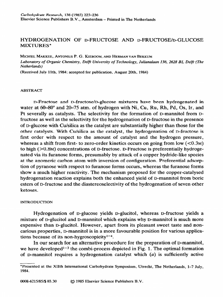Hydrogenation of D-Fructose and D-Fructosed-Glucose | PDF | Hydrogenation | Glucose