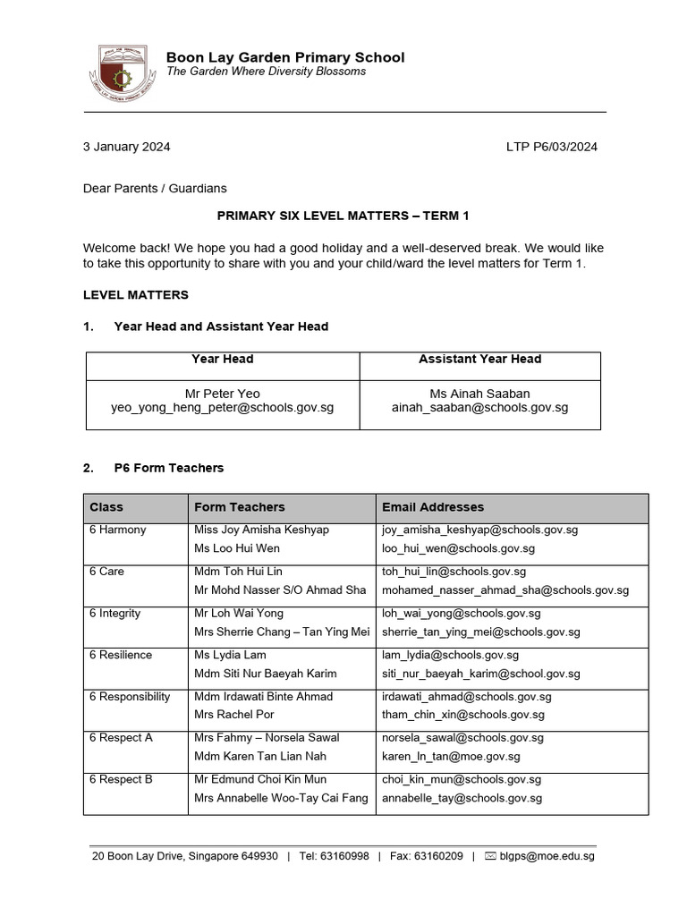 LTP 03 - 2024. P6 Level Letter Term 1 2024 | PDF