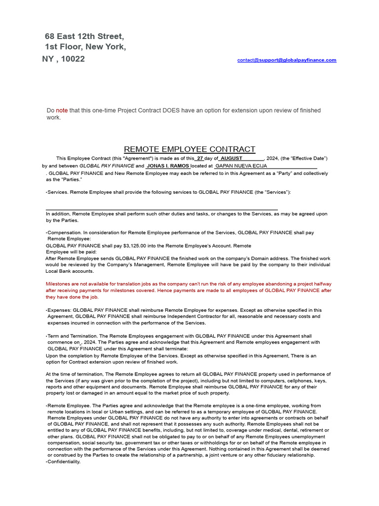 GLOBAL PAY FINANCE-contract Form-1 (2) JONAS I. RAMOS | PDF