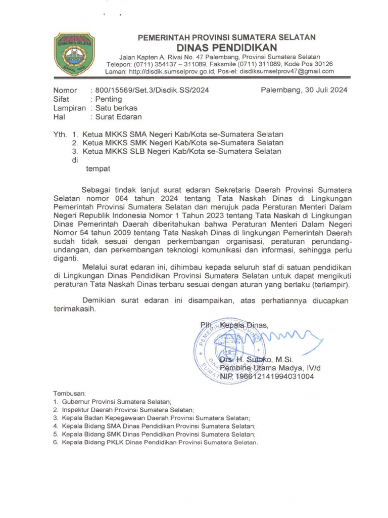 SURAT EDARAN TATA NASKAH DINAS SATUAN PENDIDIKAN PROV SUMSEL | PDF SURAT EDARAN TATA NASKAH DINAS SATUAN PENDIDIKAN PROV SUMSEL | PDF