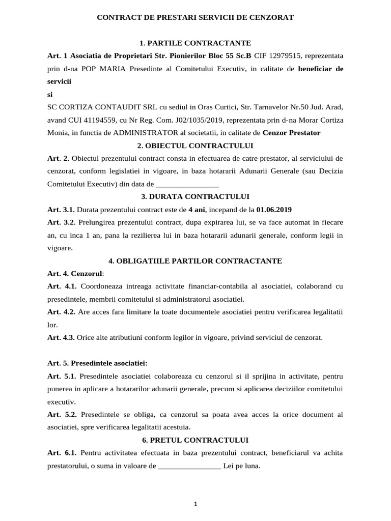 Contract-Tipizat - Nou - CENZORAT | PDF