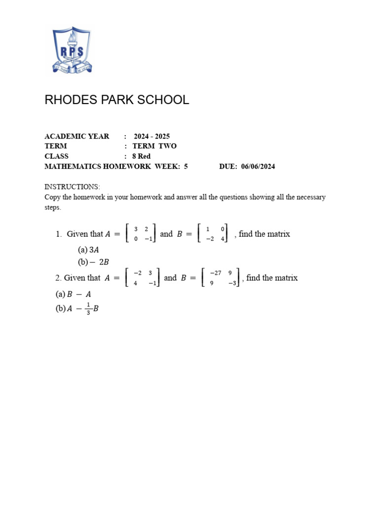 MATHS Homework Week 8 | PDF