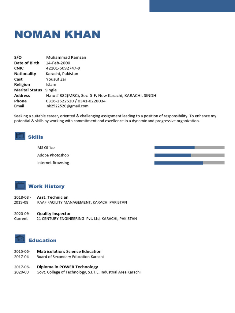 Muhammad Noman Khan Simple CV | PDF