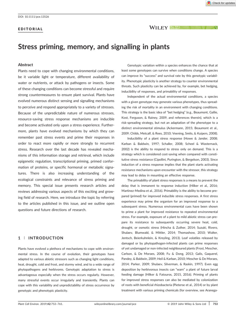Stress Priming, Memory, and Signalling in Plants.27.07.23 | PDF