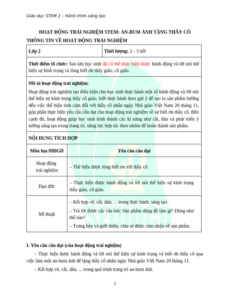 2. KHBD STEM 2 - Album ảnh tặng thầy cô | PDF