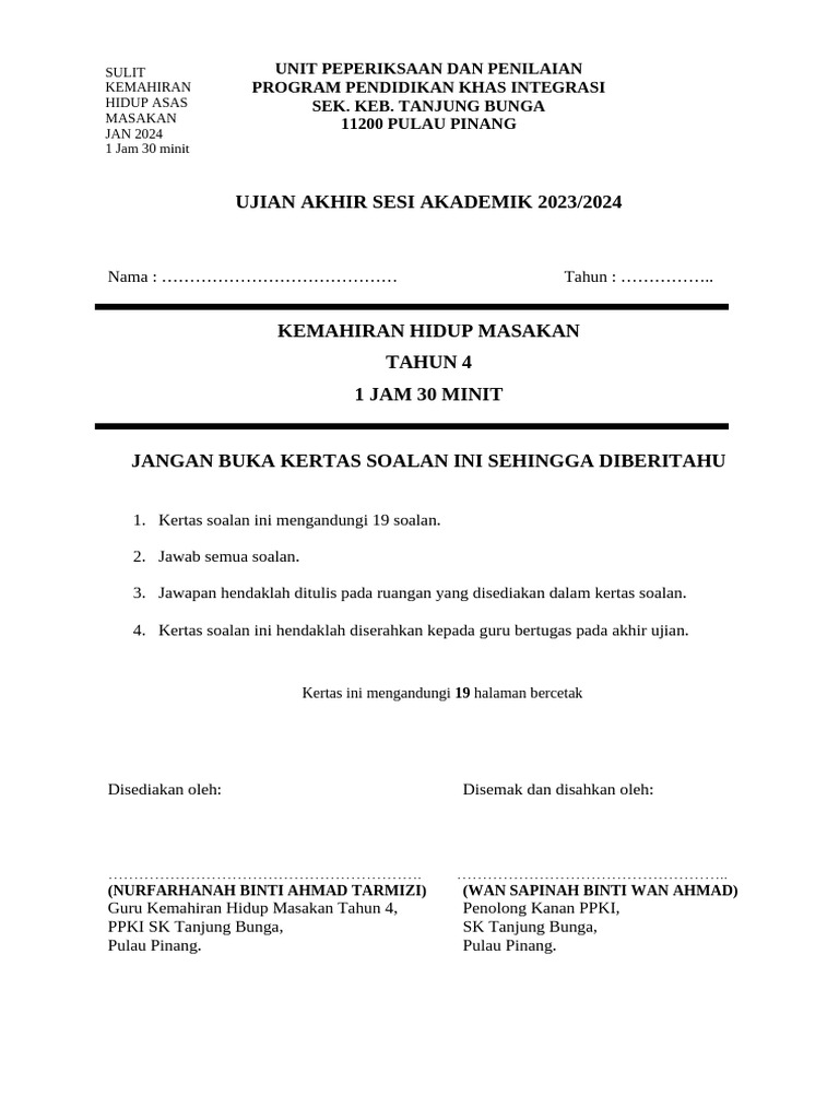 Muka Depan Uasa 2023 2024 | PDF