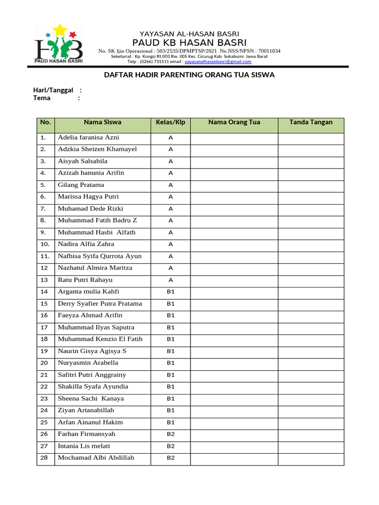 DAFTAR HADIR parenting | PDF