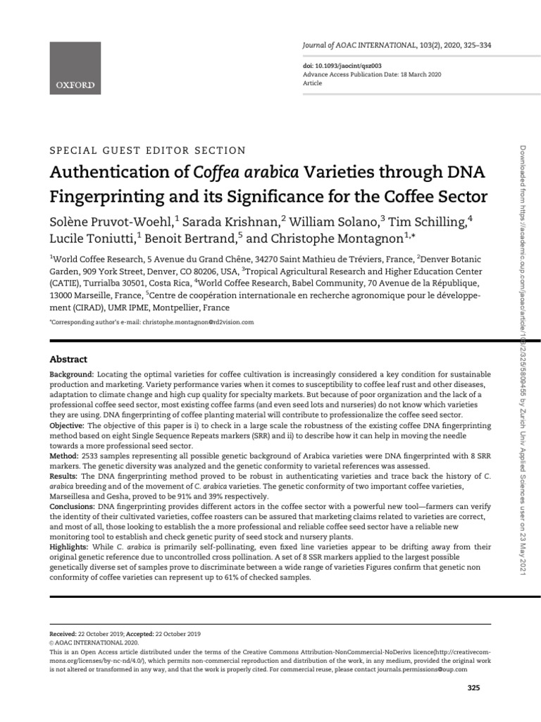 Authentication of Arabica DNA qsz003 | PDF
