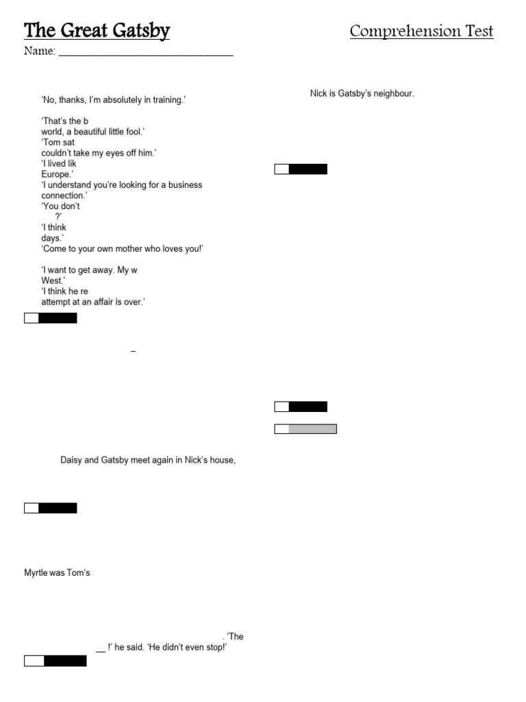 Great Gatsby Comprehension Test | PDF | The Great Gatsby