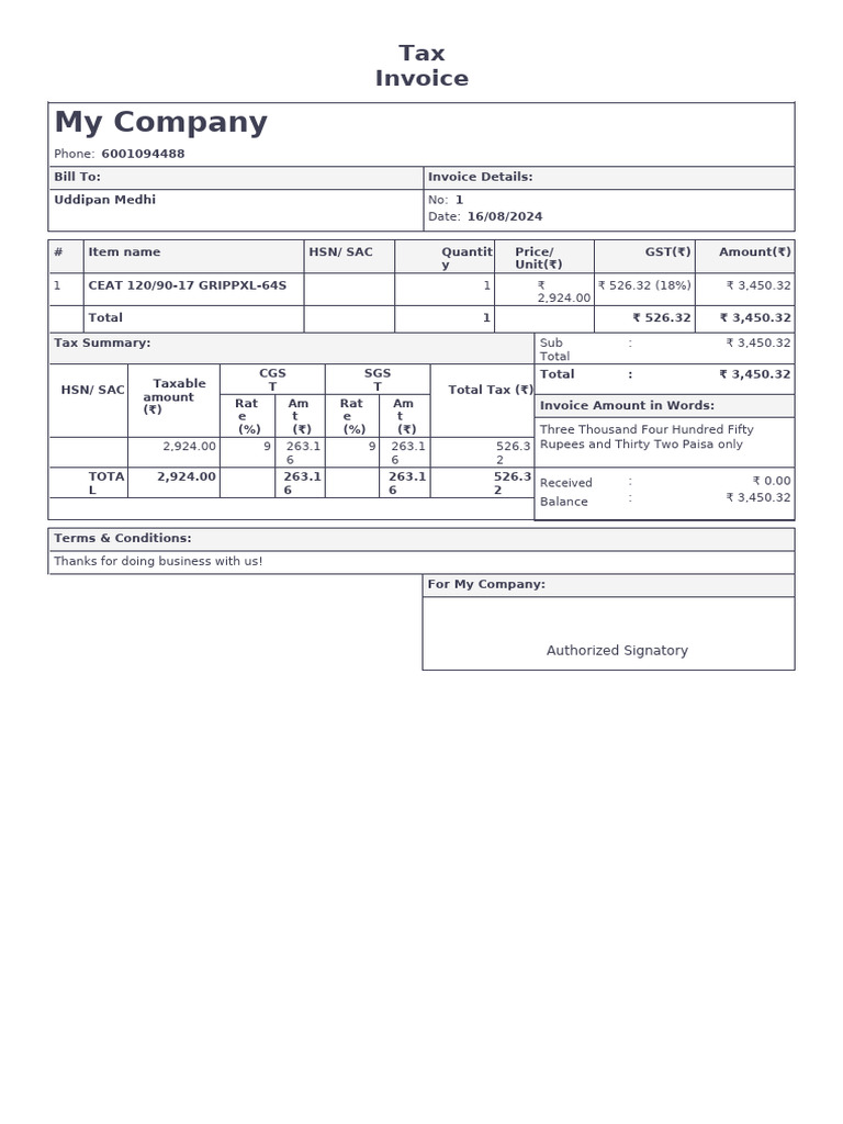 Tax Invoice - 1 - 16 - 08 - 24 FORMAT-2 | PDF