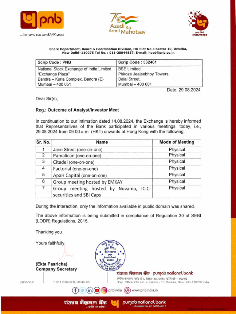 A D .., Za Mahotsav: Scrip Code: PNB Scrip Code: 532461 | PDF