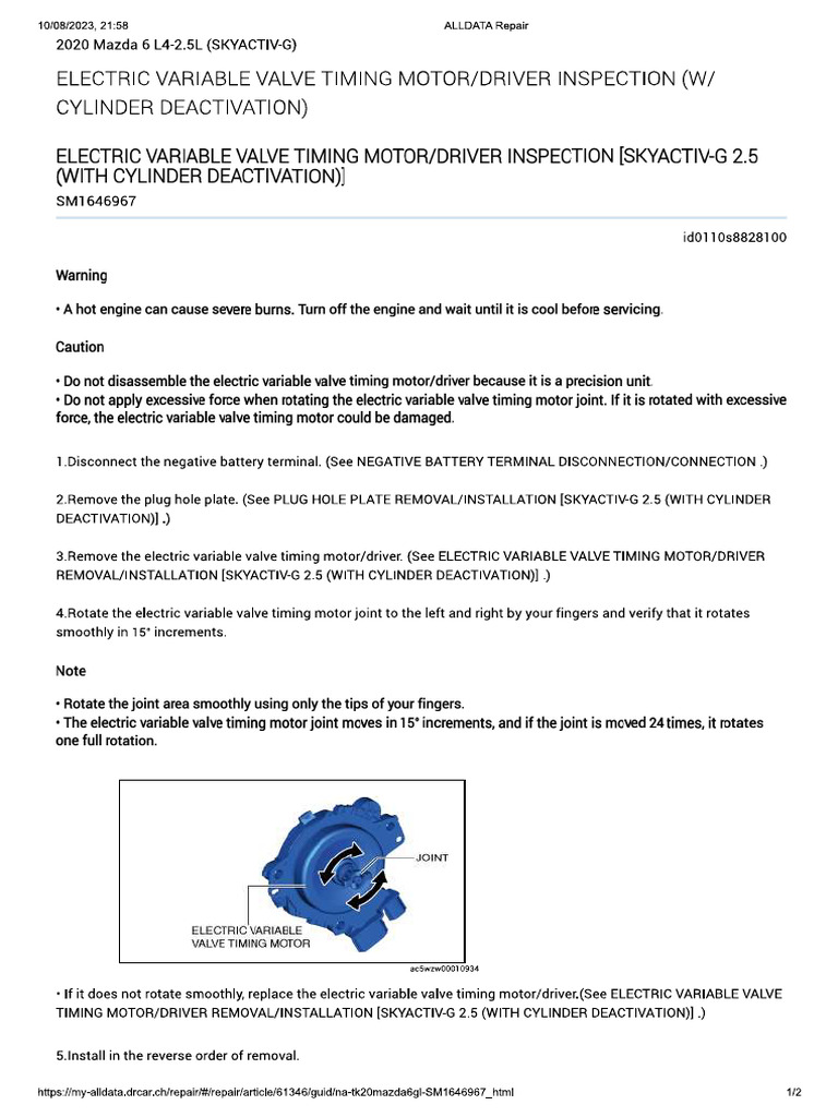 Electric Variable Valve Timing Moto Driver Inspection Mazda6 | PDF