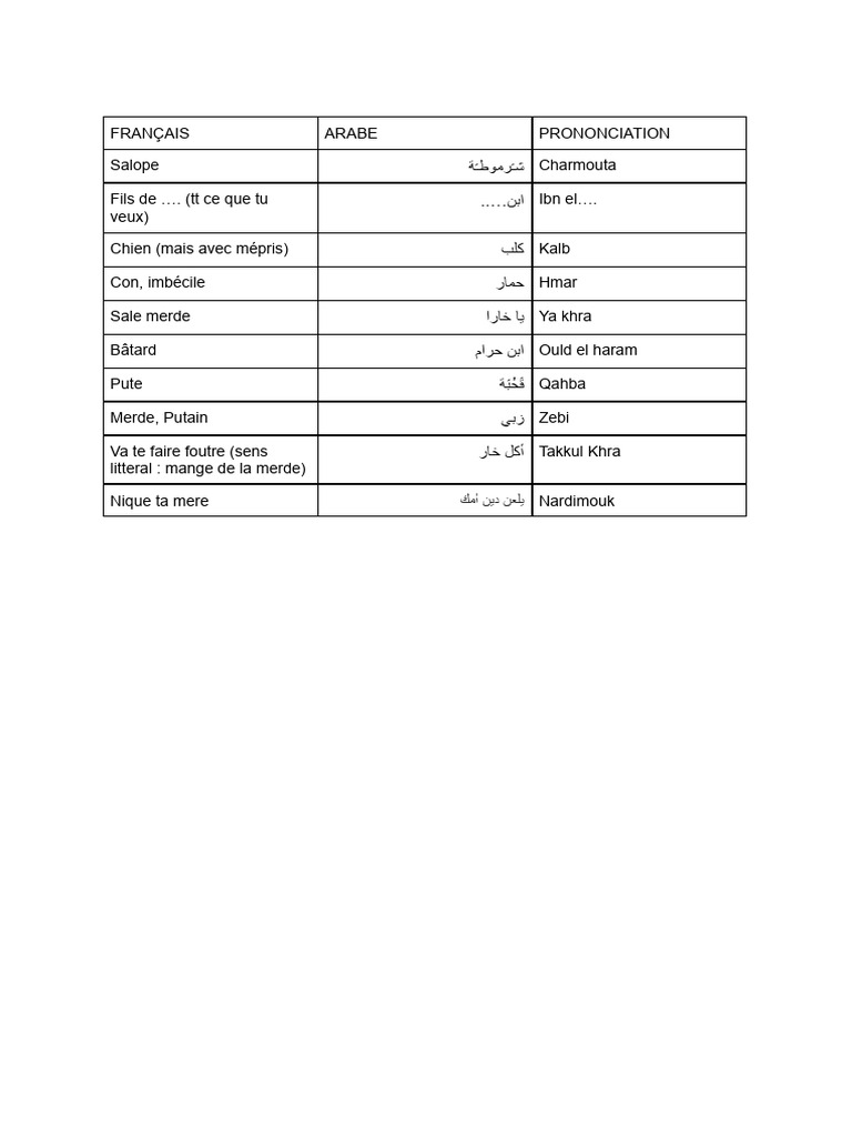 Insultes en Arabe | PDF