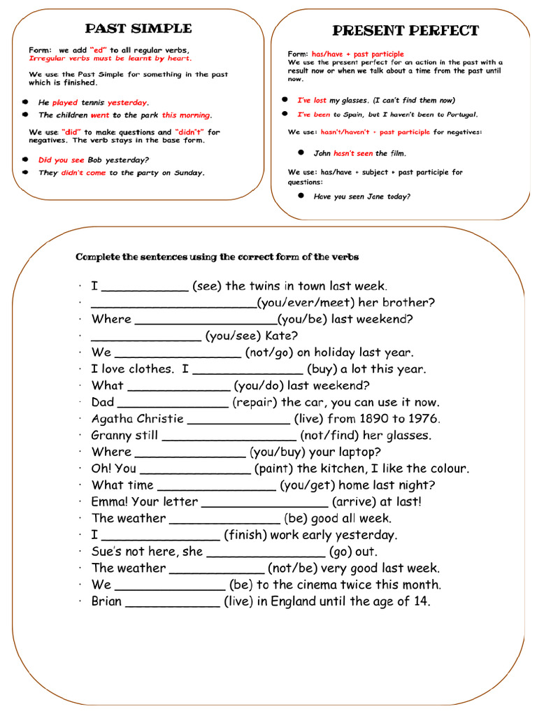 Past Simple or Present Perfect Activities | PDF