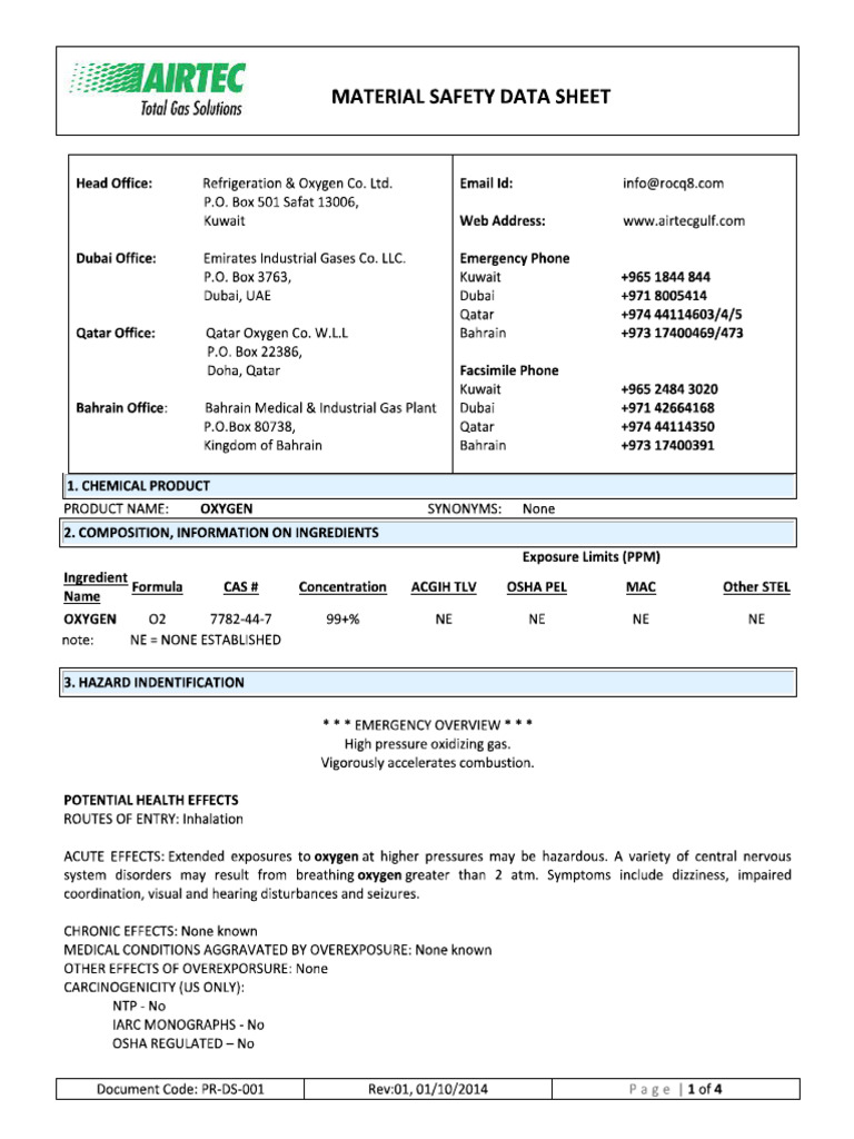 Oxygen MSDS | PDF