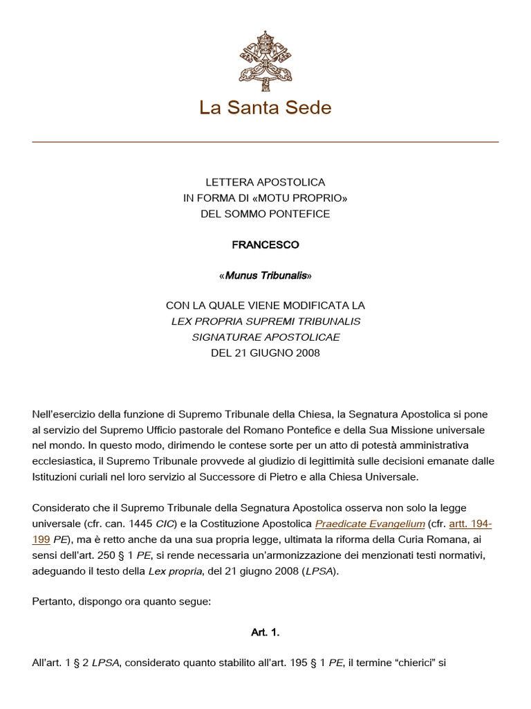 Motu Proprio Munus Tribunalis | PDF