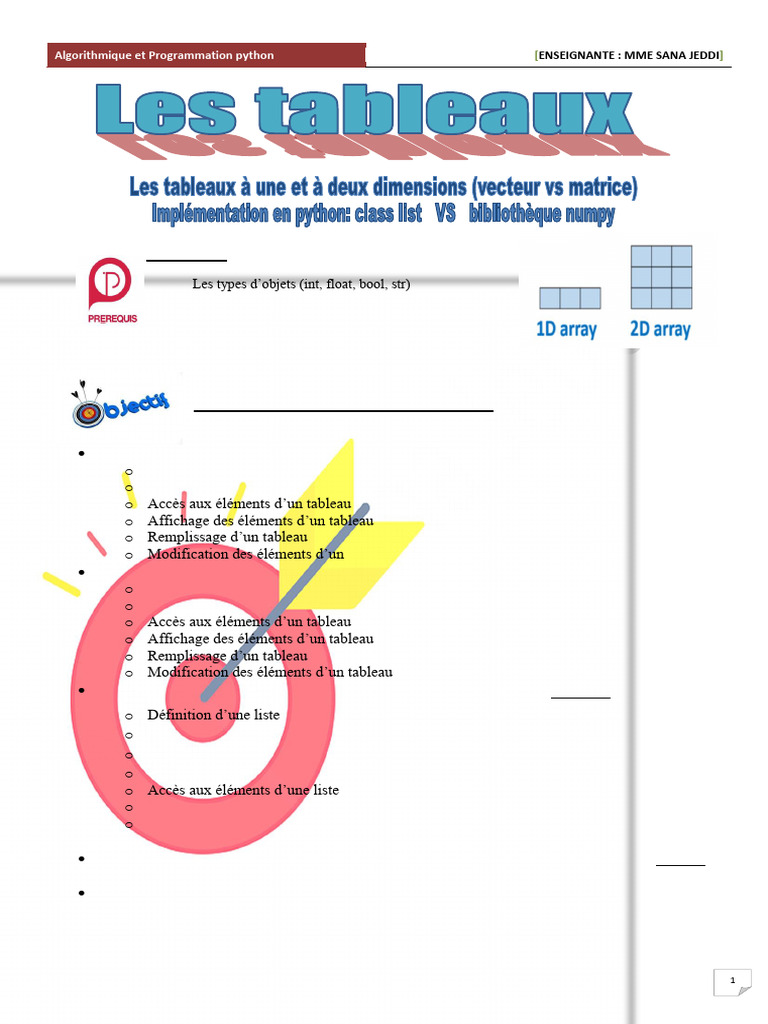 Cours5 Les Tableaux Listes Vs Numpy | PDF Cours5 Les Tableaux Listes Vs Numpy | PDF