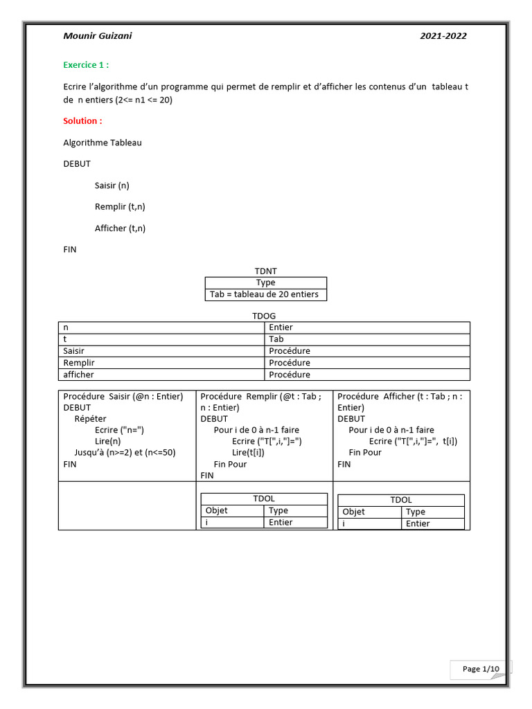 Exercices Algorithmiques Et Programmation 2021-2022 | PDF