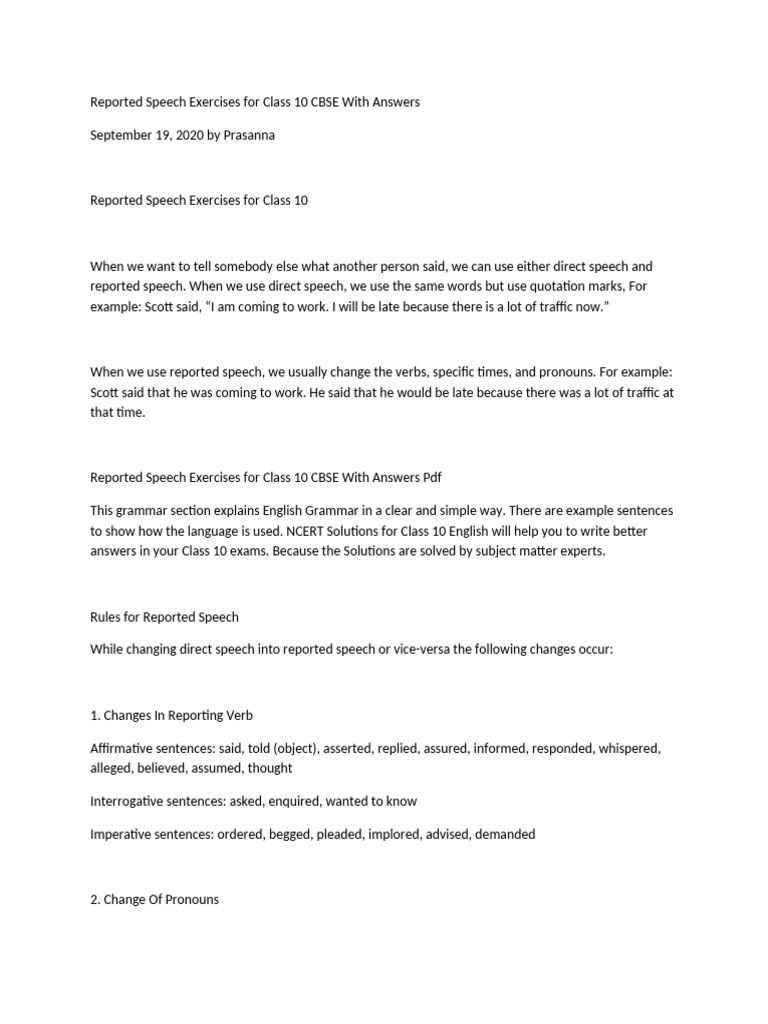 Assignment on Reported Speech in Dialogue From | PDF