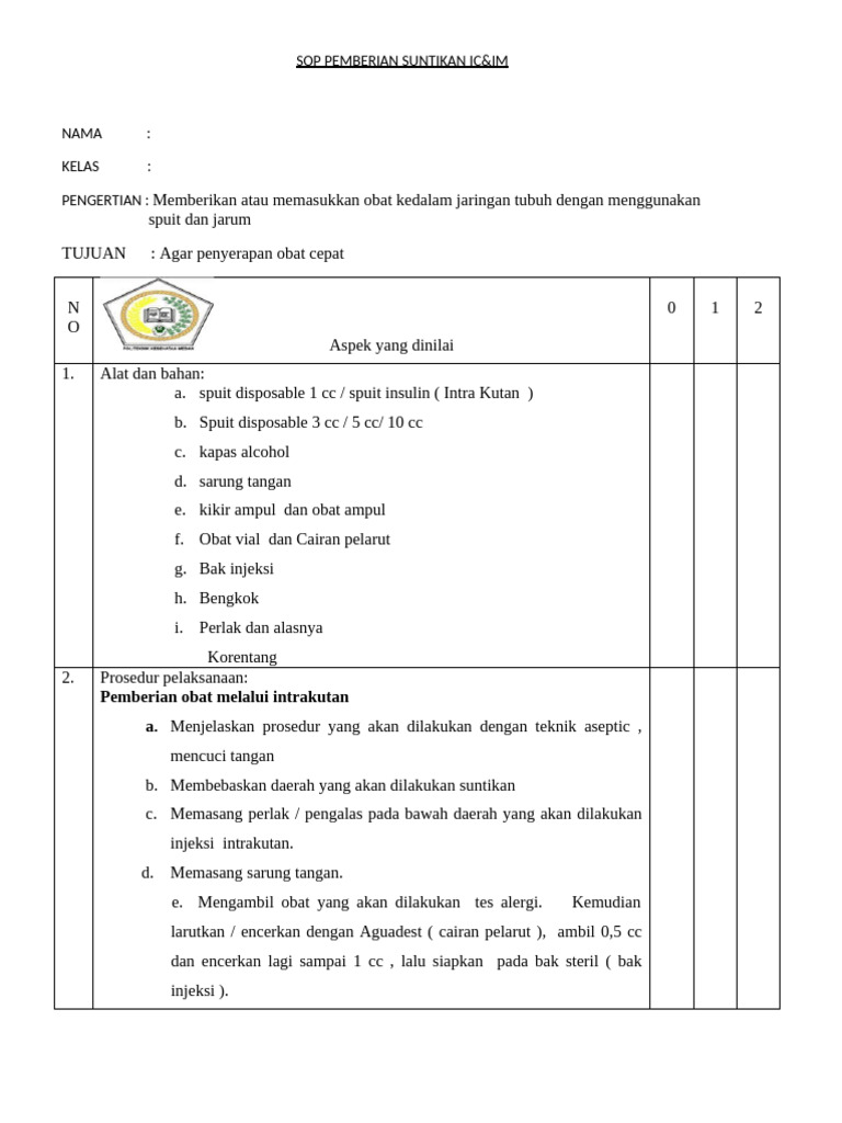 Sop Pemberian Suntikan Icandim 2 Pdf