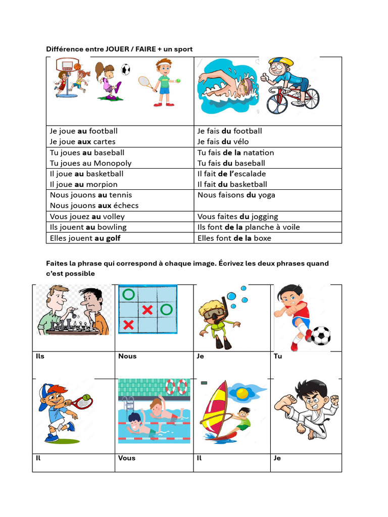 Différence JOUER FAIRE SPORTS | PDF