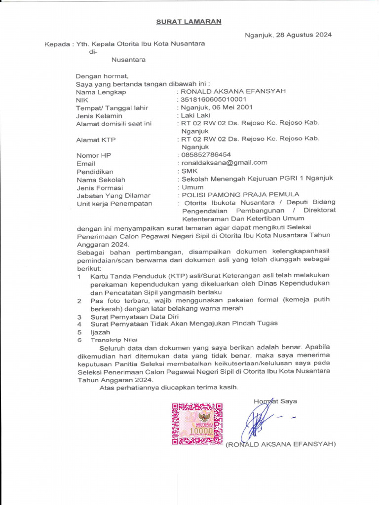 Surat Lamaran Baru + e-materai | PDF